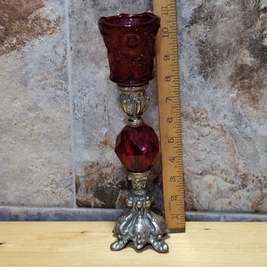 VTG Ruby Red Glass and Metal Candle Holder - Etsy