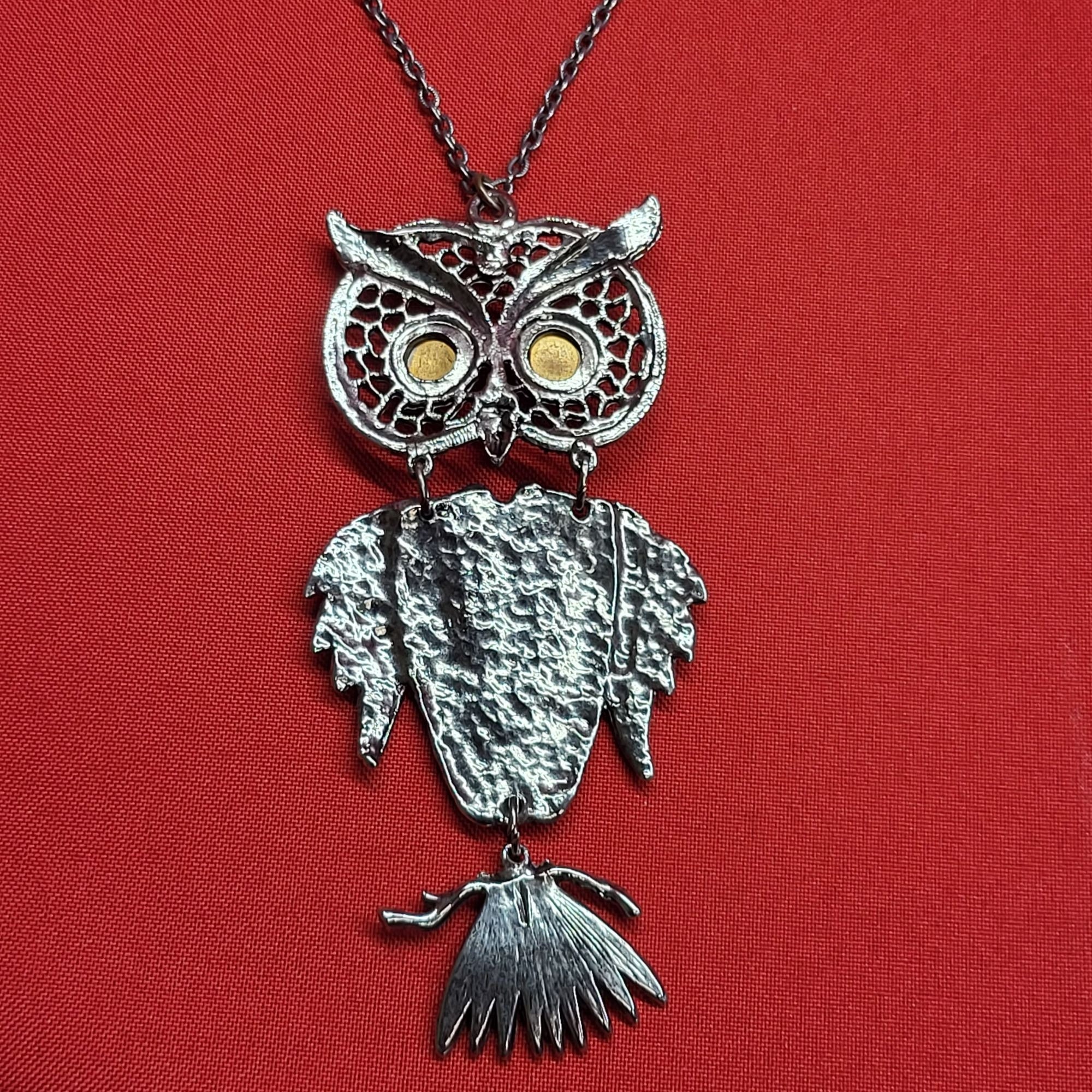 Vintage Horned Faux Opal Eyes Large Owl Necklace - Etsy