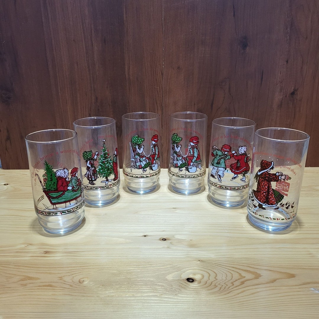 Vintage Holly Hobbie Coca Cola Christmas Glass Tumbler 1977 Set Of 6 Etsy