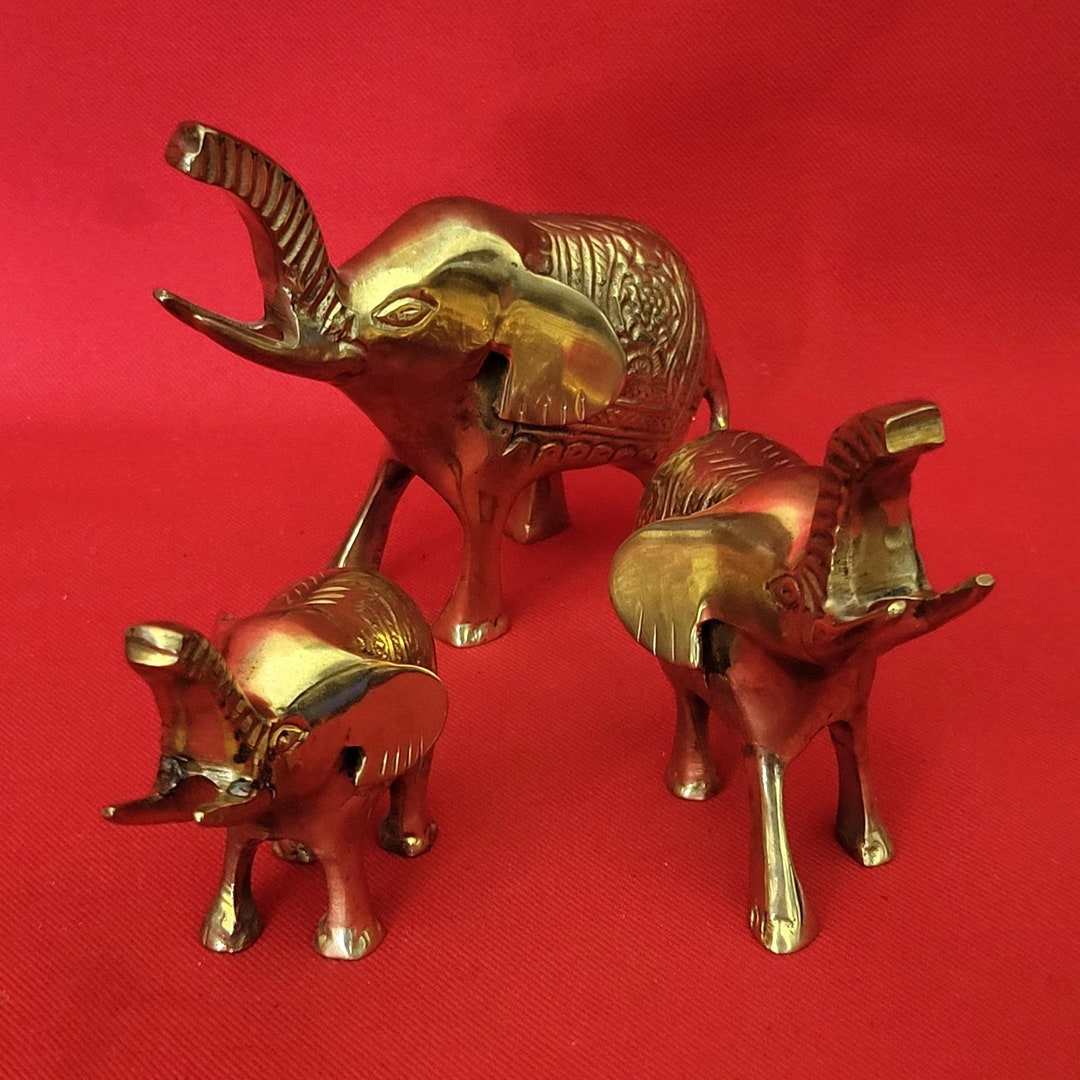 Vintage Brass Gold Tone Elephant Family Trunk up Set of 3 - Etsy