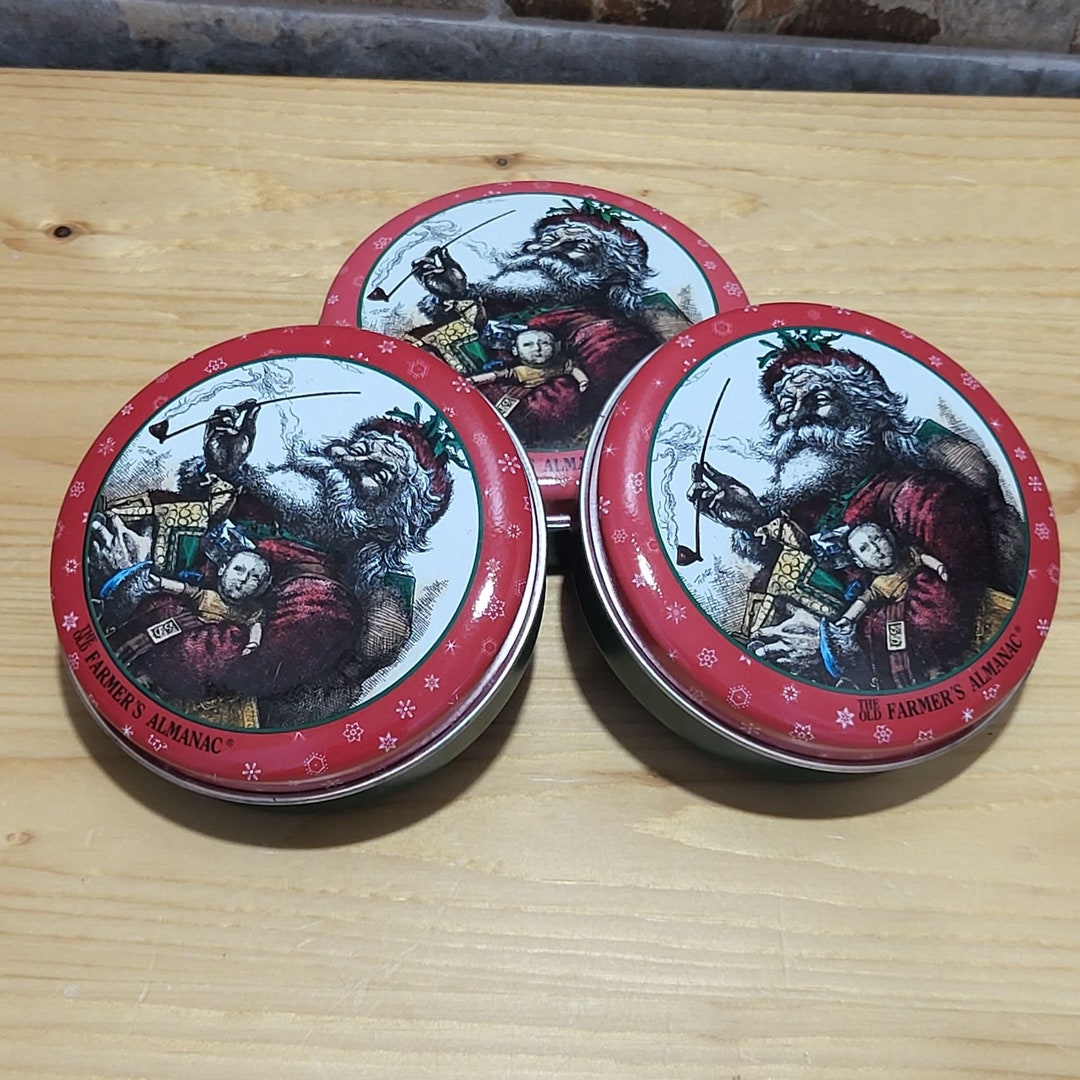 The Old Farmers Almanac Santa With Pipe and Toys Christmas Tin Set of 3 ...
