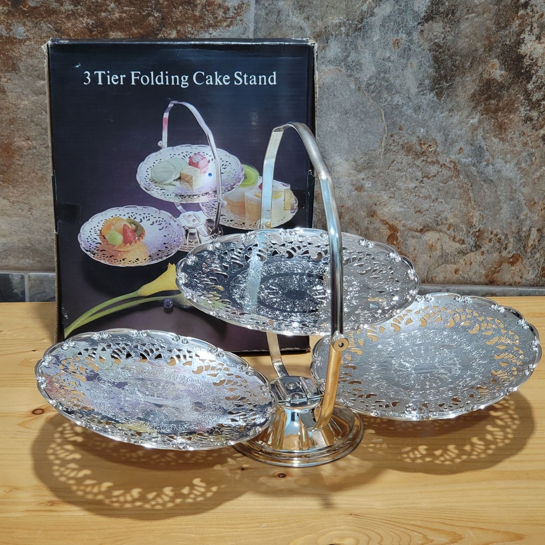 Vintage 3 Tier Silver Plated Folding Cake Stand Etsy