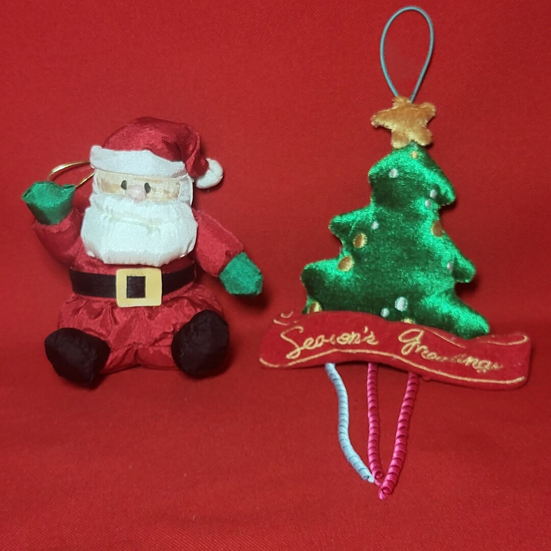 Cloth Plush Santa and Stuffed Tree Ornaments Set of 2 - Etsy