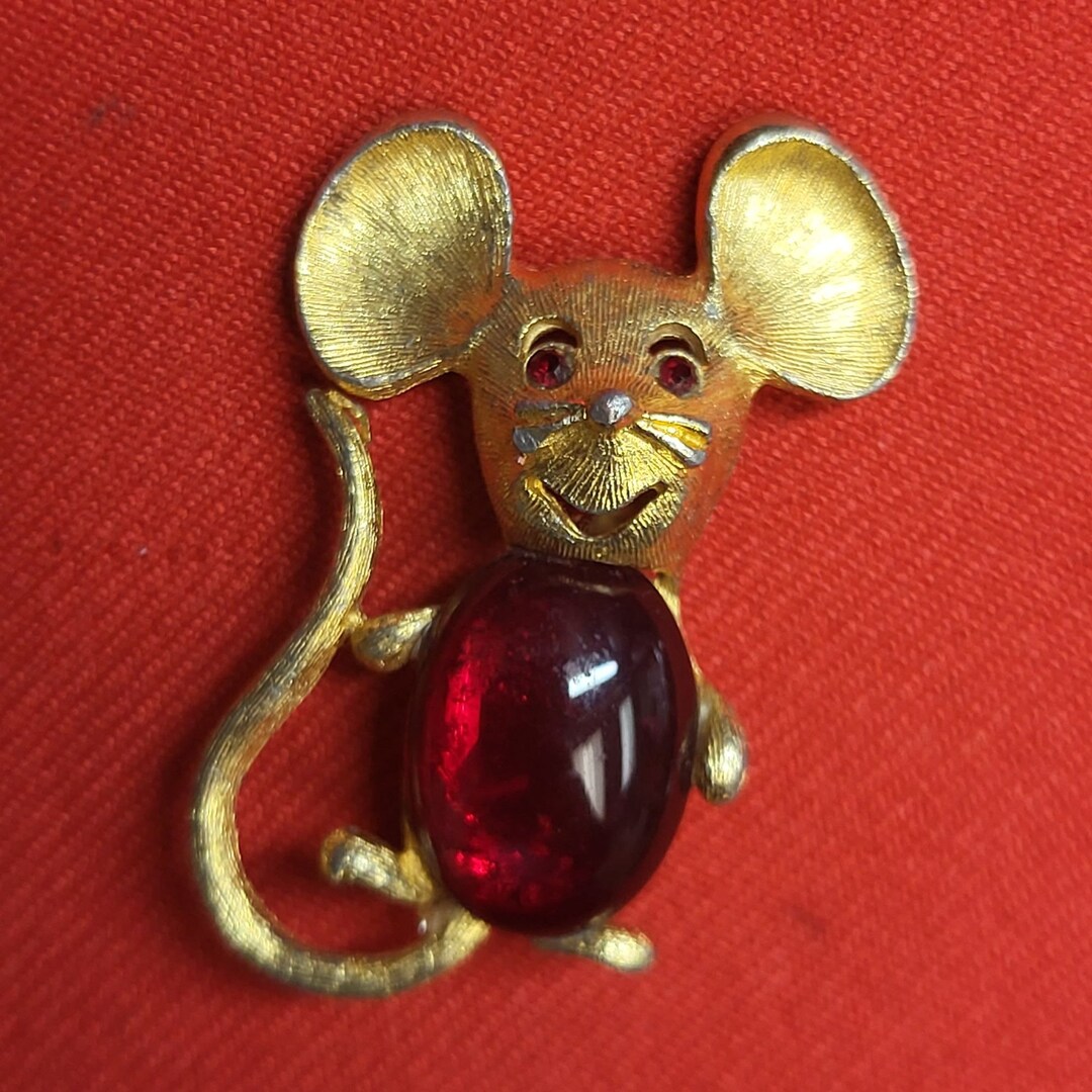 VTG Park Lane Gold Tone Mouse Brooch Pin Jelly Belly Red Eyes - Etsy