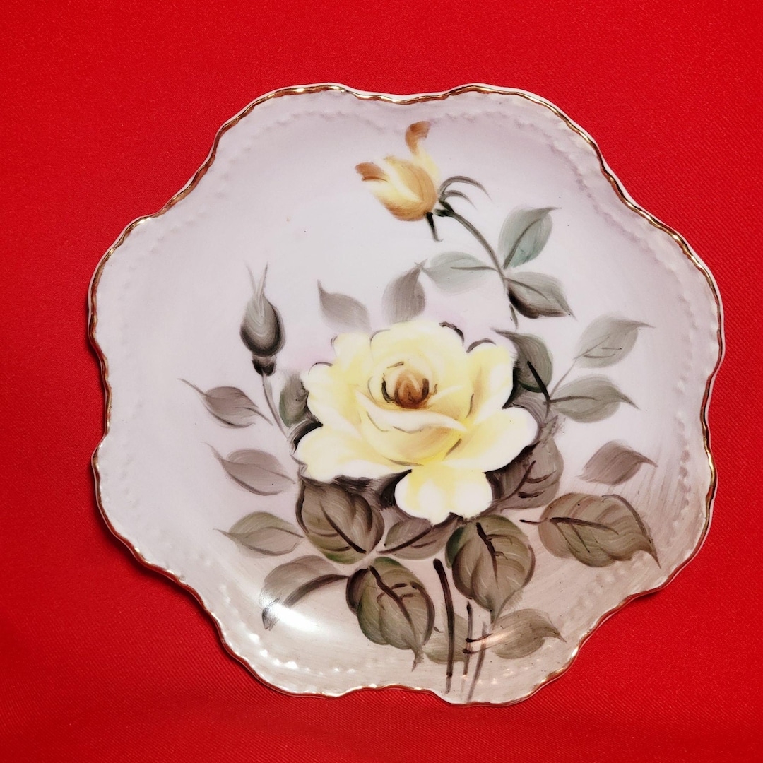 Vintage Lefton China Yellow Rose Decorative Wall Plate Hand Painted #NE ...