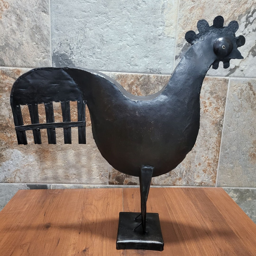 VTG Large Rooster Chicken Hen Statue Hand Welded Steel Garden Country ...