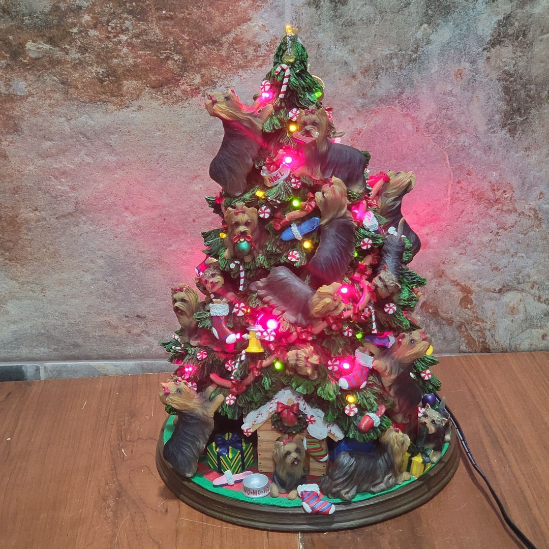 Danbury Mint Yorkie Yorkshire Terrier Christmas Tree Lighted Wood Base ...