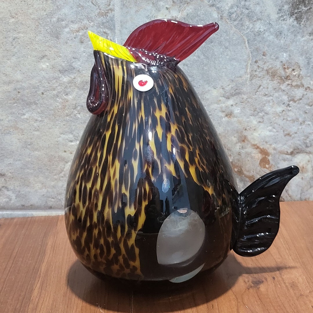 Hand Blown Art Glass Brown Chubby Chicken Rooster With Window Belly - Etsy