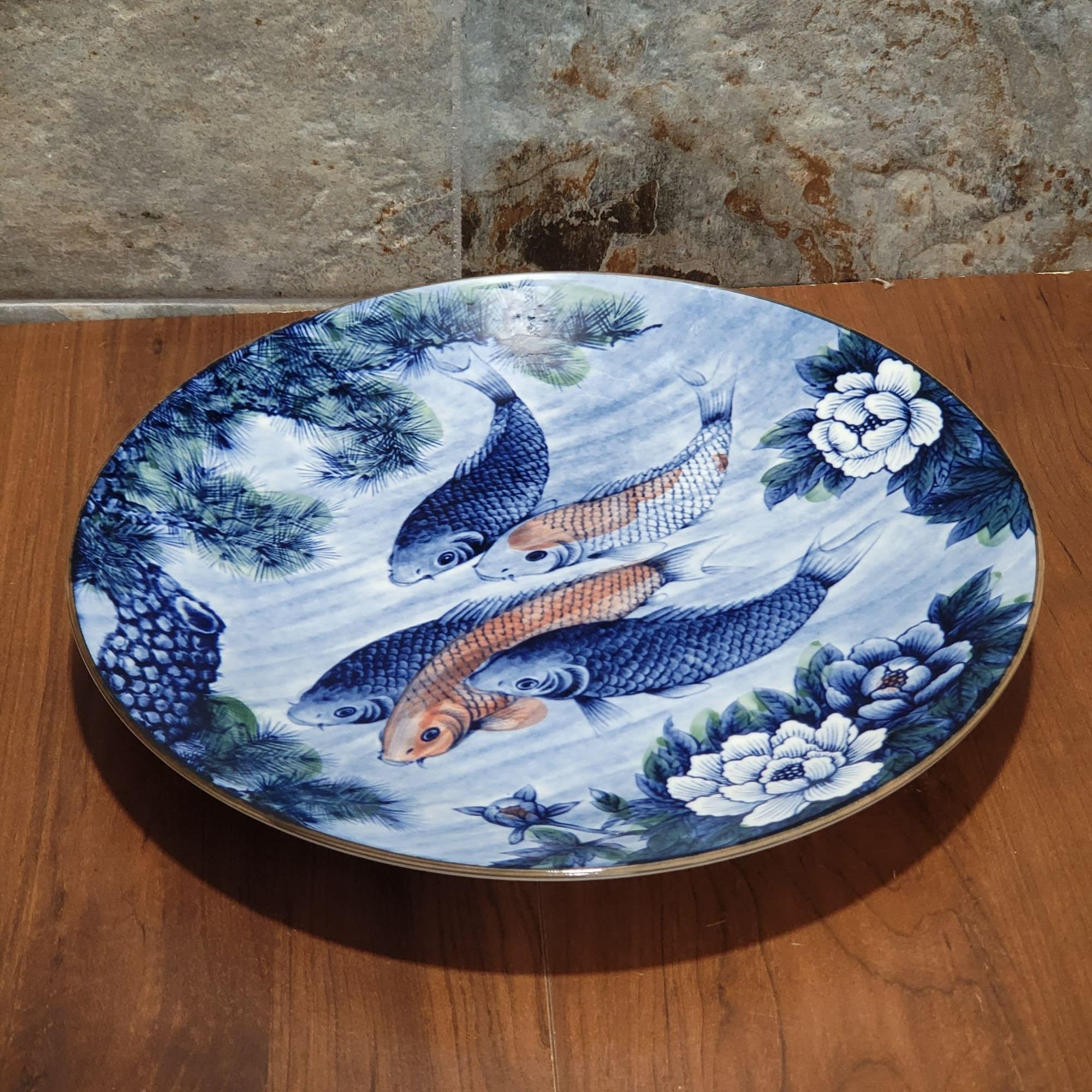 VTG Japanese Porcelain Koi Fish Lotus Flower Platter - Etsy