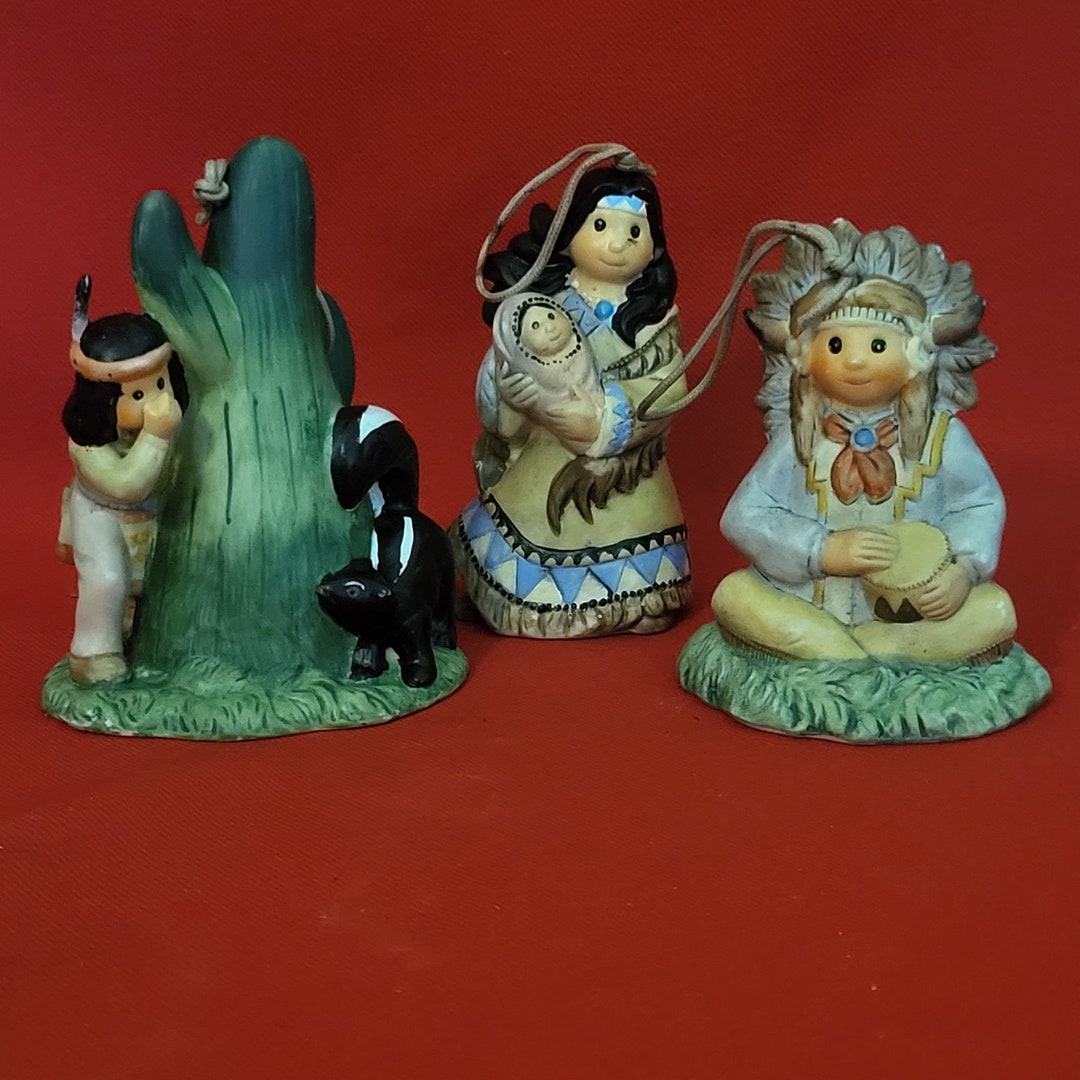 VTG Native American Indian Figurine Bell Ornaments Set of 3 - Etsy