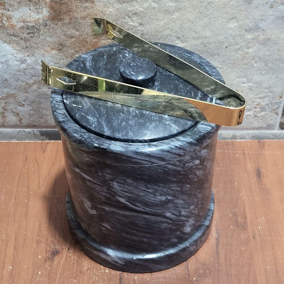 Vintage Dark Grey Marble Ice Bucket With Gold Tongs - Etsy