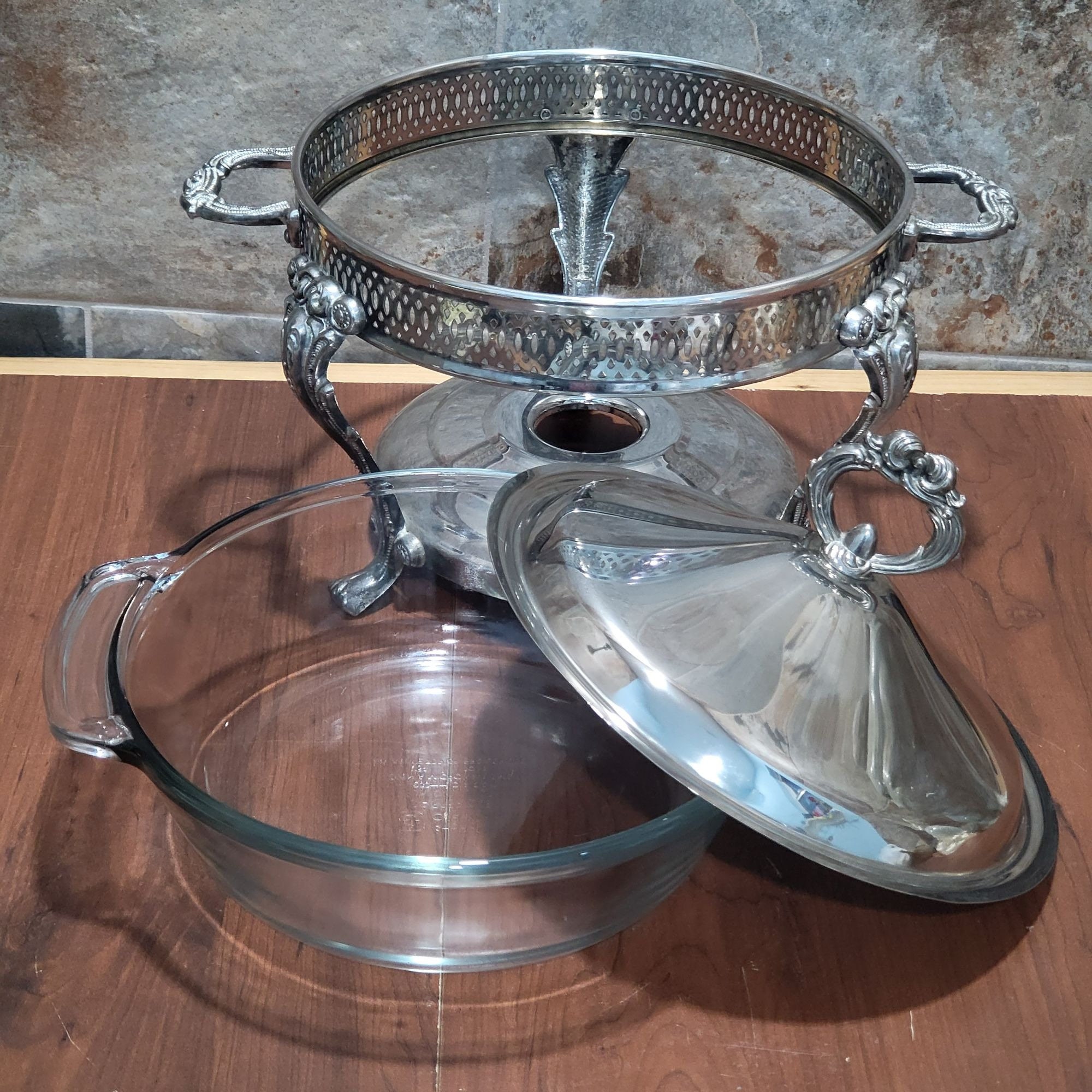 Vintage Silver Plate Warmer Round Chafer Domed Lid Ornamental Rack ...