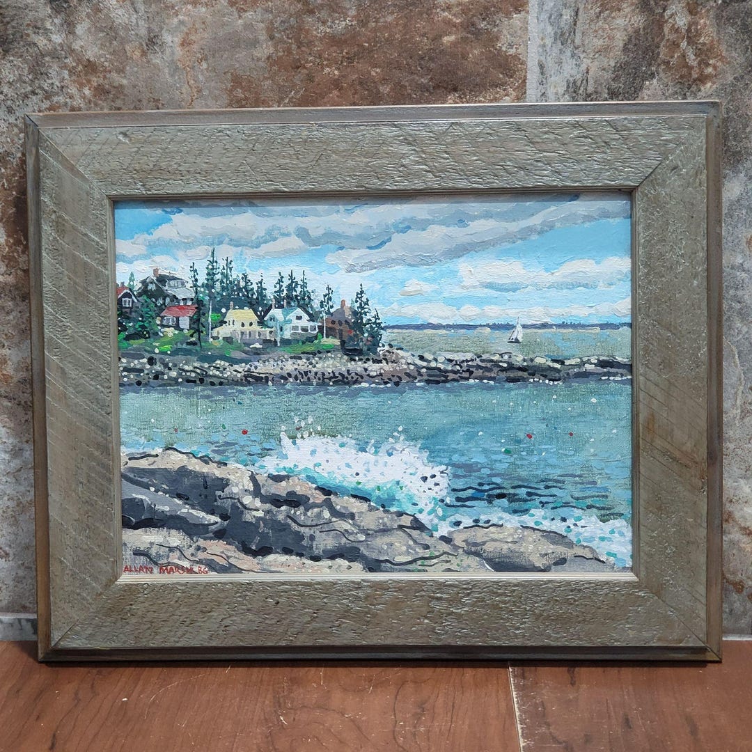 Framed Landscape Houses by the Seashore Painting Signed Allan Marsh 86 ...