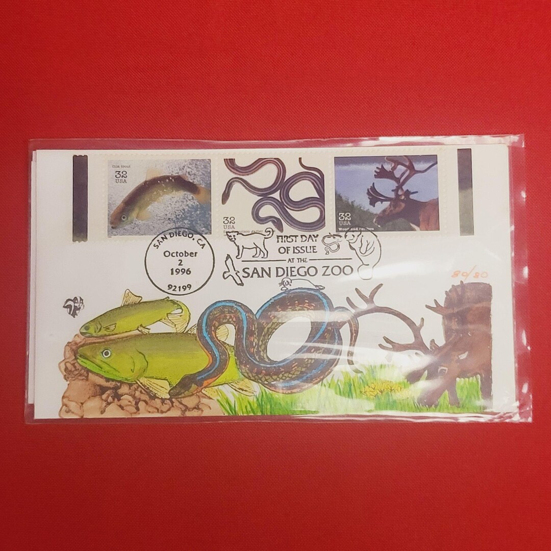 First Day Issue Stamp Cache Envelope Enclosure San Diego Zoo Endangered ...