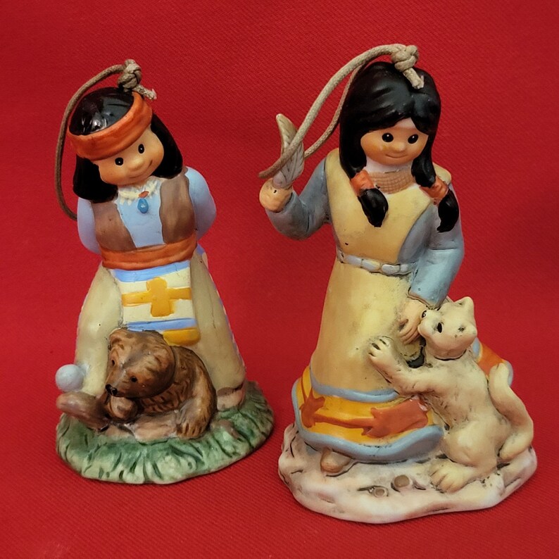 VTG Native American Indian Figurine Bell Ornaments Set of 2 - Etsy