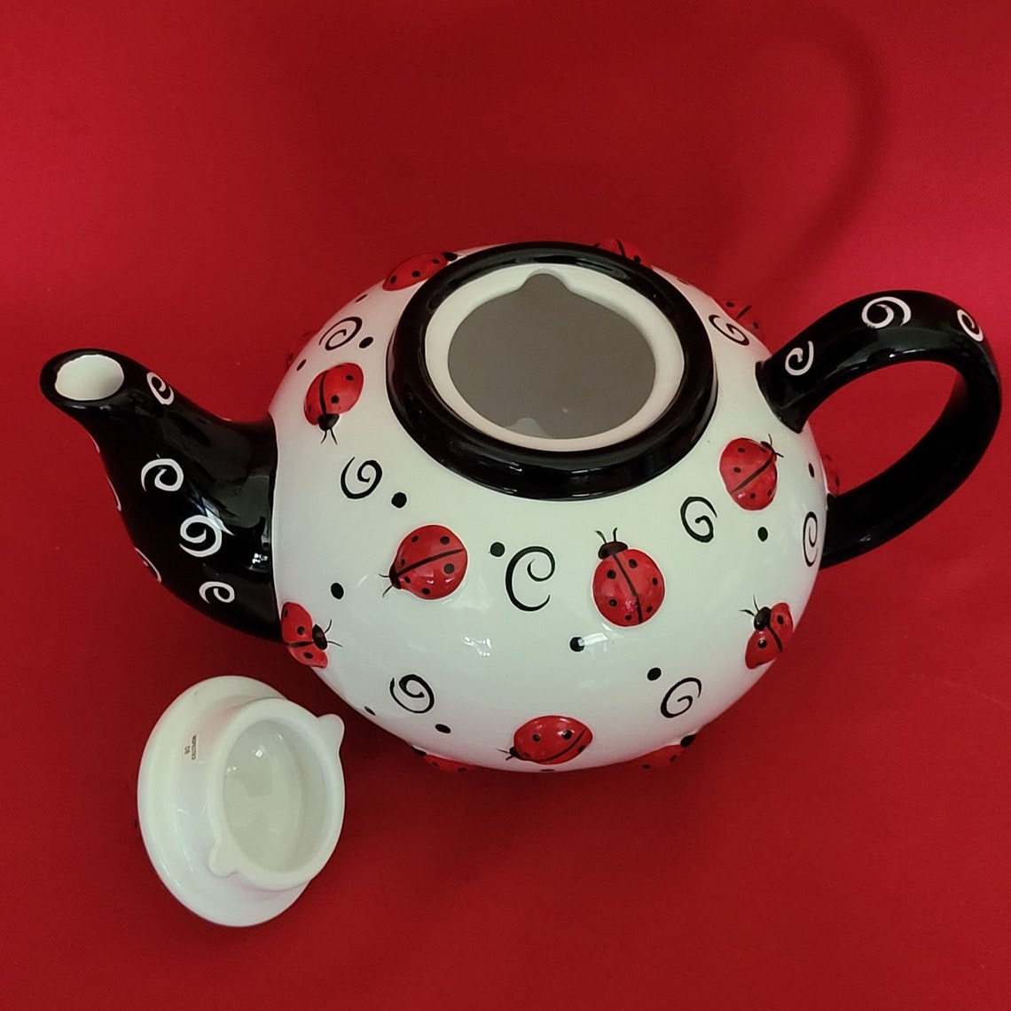 Ladybug Swirls Porcelain Decorative Teapot With Lid Hand - Etsy
