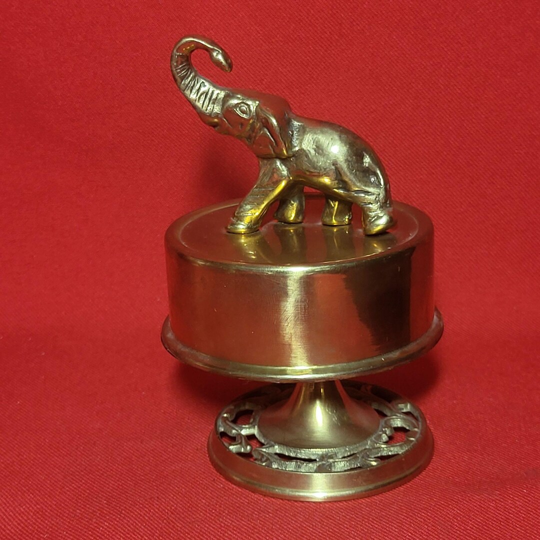 Vintage Rotating Music Box Metal Brass Bronze Elephant Plays Where Do I ...