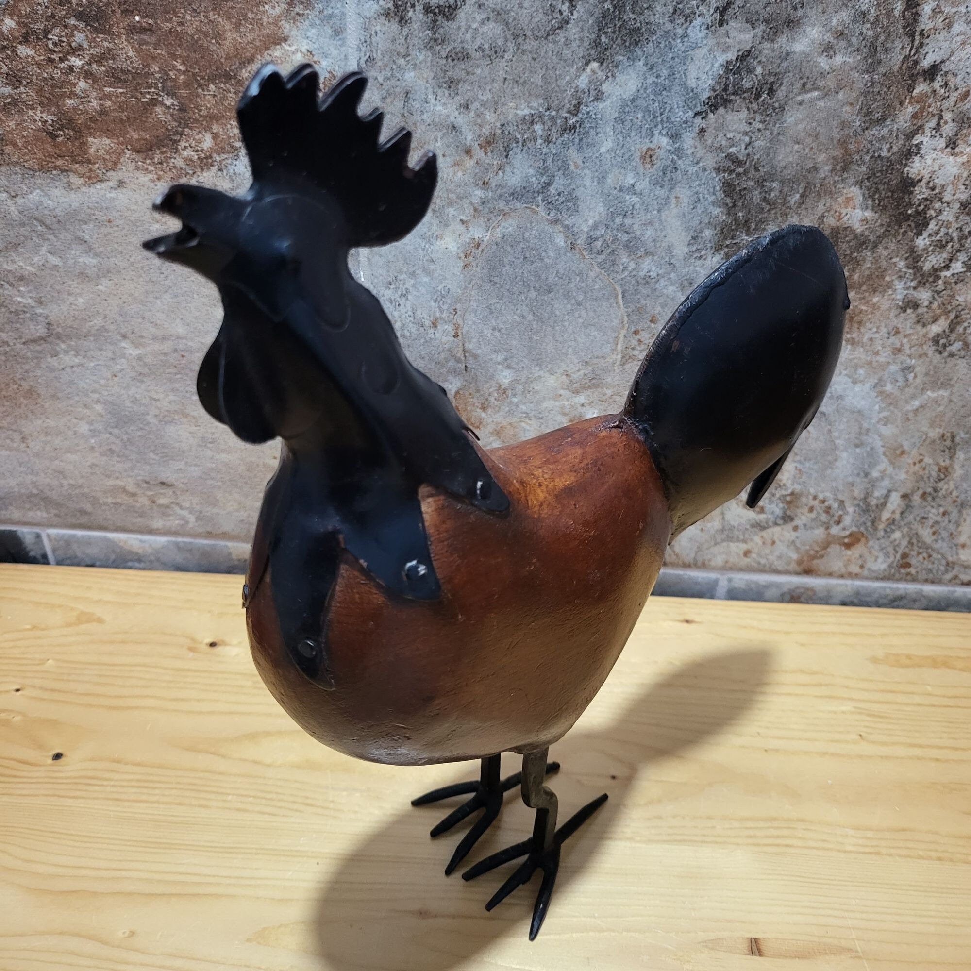 VTG Wood Cast Iron Rooster Farmhouse Figurine Garden Decor - Etsy