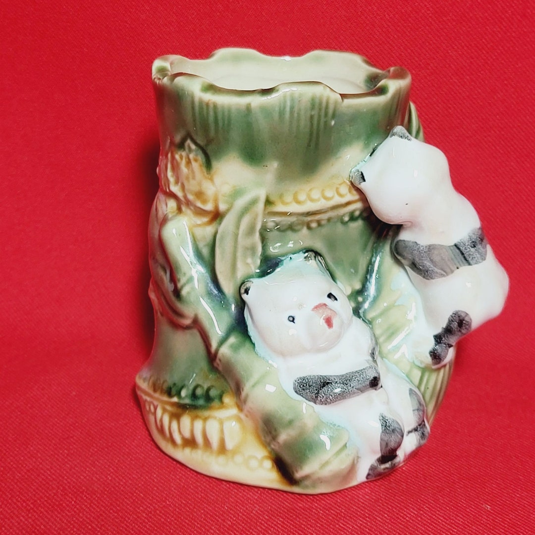 Vintage Two Pandas Climbing Bamboo Planter Vase Pen Holder - Etsy