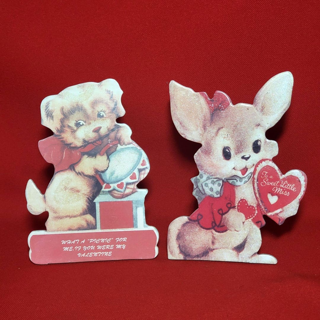 Retro Valentine Dummy Board Puppy Rabbit Stand up Card - Etsy