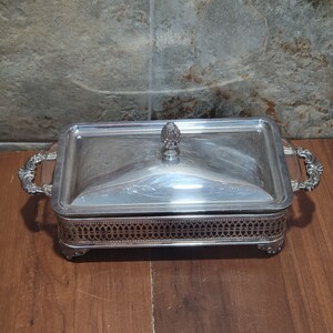 Vintage Sheffield Silver Plate Footed Casserole Serving Tray Fire King ...