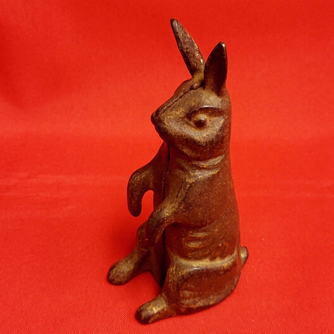 Vintage Cast Iron Begging Rabbit Still Coin Bank Metal Sculpture Decor ...