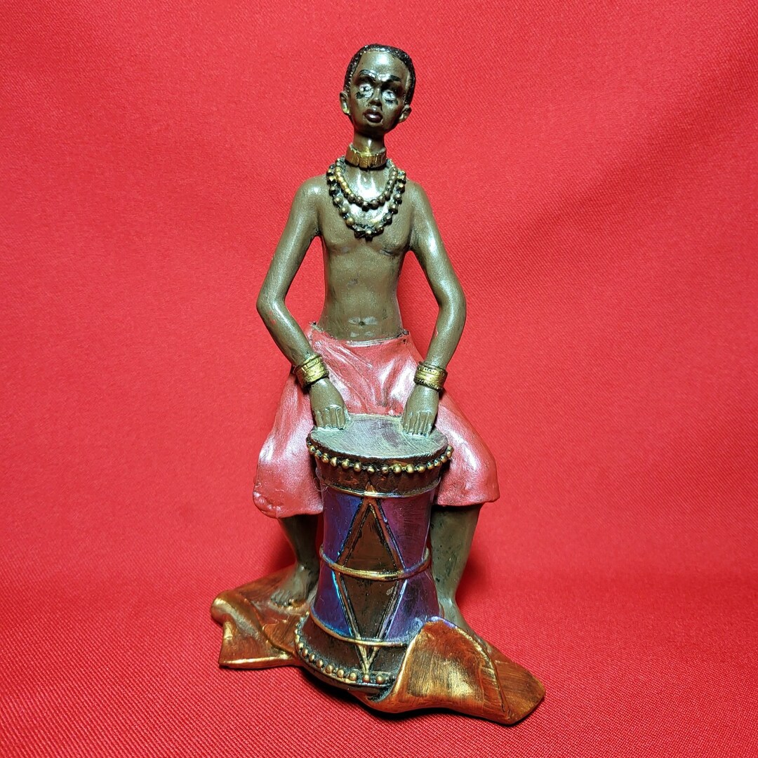 Vintage Hand Crafted African Ancient Kenyan Tribal Resin Statue Playing ...