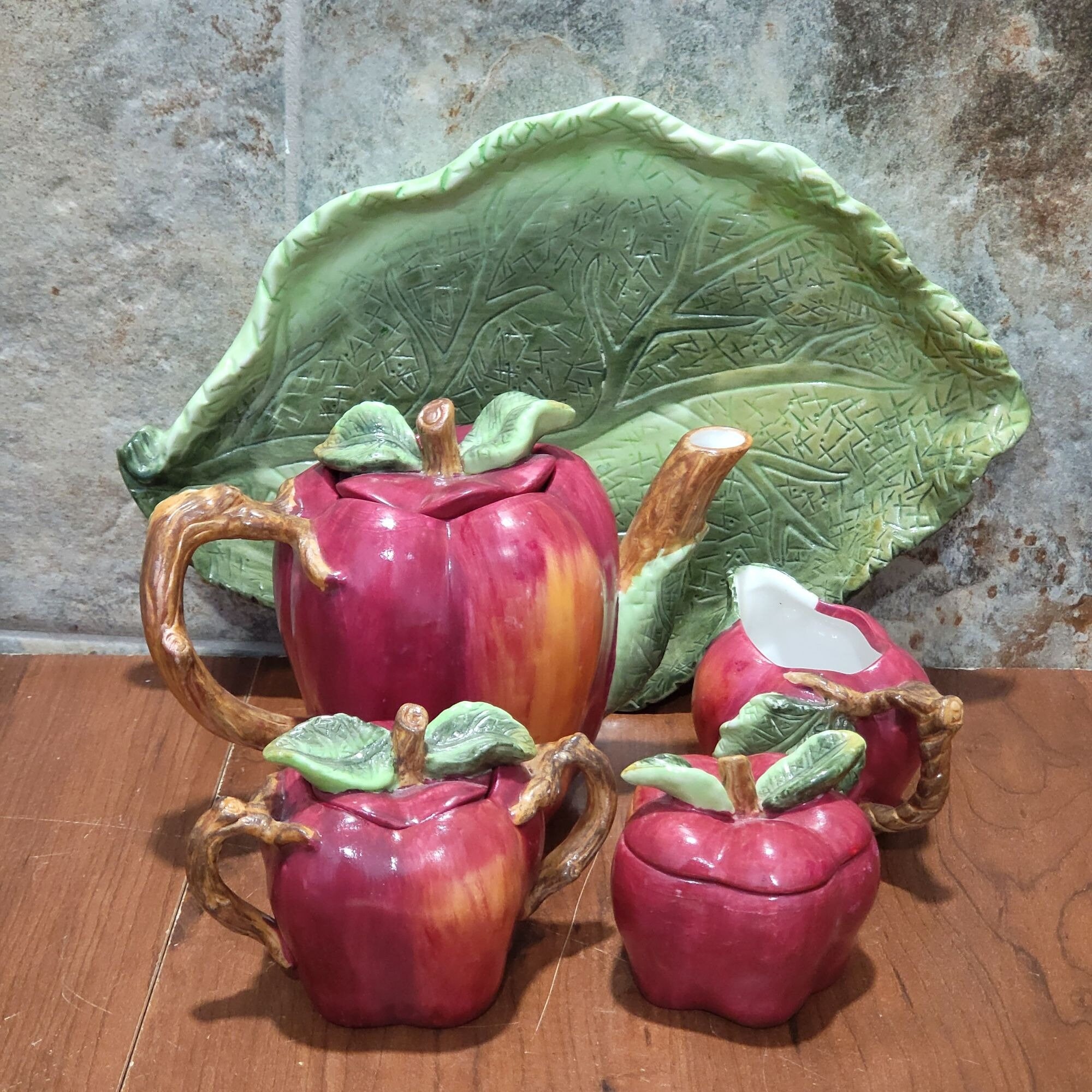 Vintage Apple Leaf Tea Set 8 Pcs - Etsy