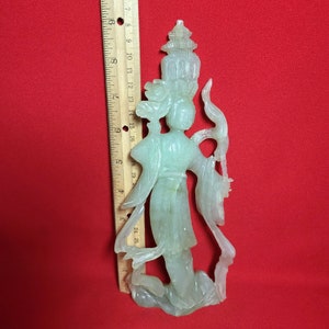 Vintage Chinese Carved Green Jade Statue of Lady Flower Figurine Statue ...