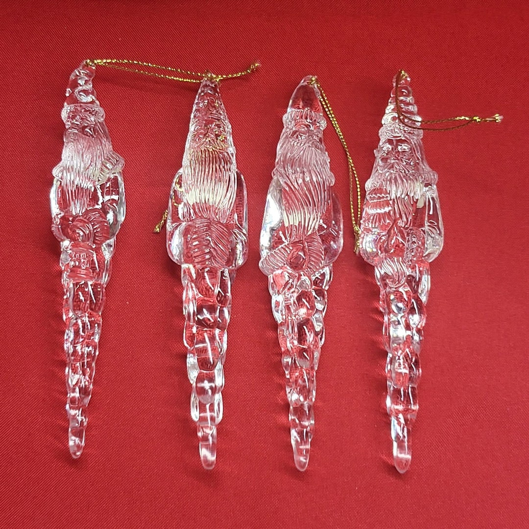 VTG Large Clear Acrylic Icicle Christmas Ornament Santa Claus Set of 4 ...