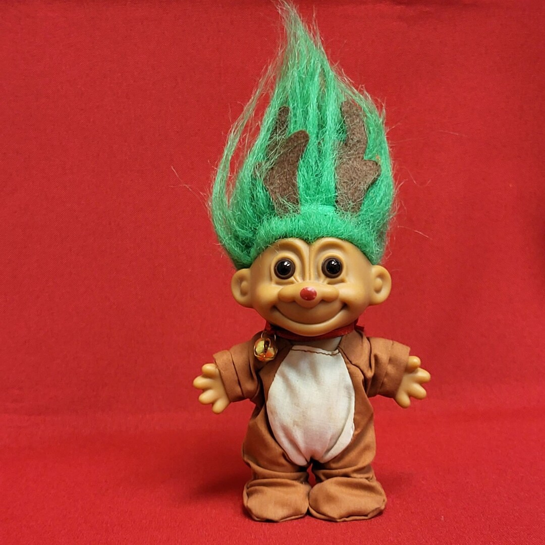 VTG Russ Rudolph Reindeer With Bell Troll Doll Green Hair - Etsy