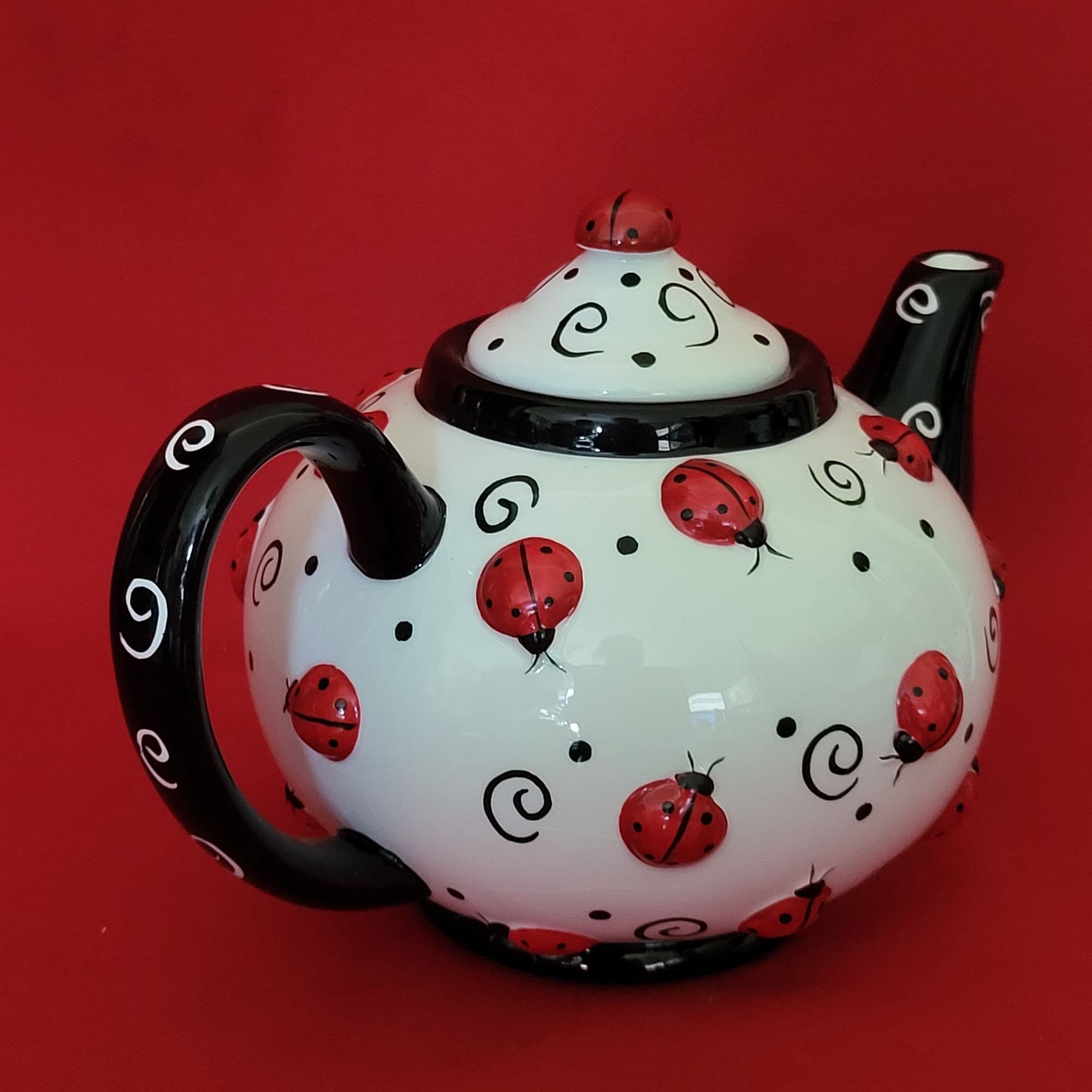 Ladybug Swirls Porcelain Decorative Teapot With Lid Hand - Etsy