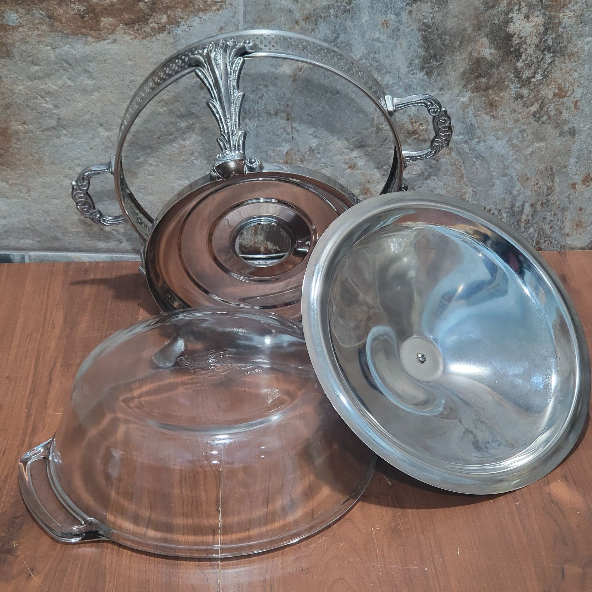 Vintage Silver Plate Chafer: Anchor Ovenware Casserole With Glass ...