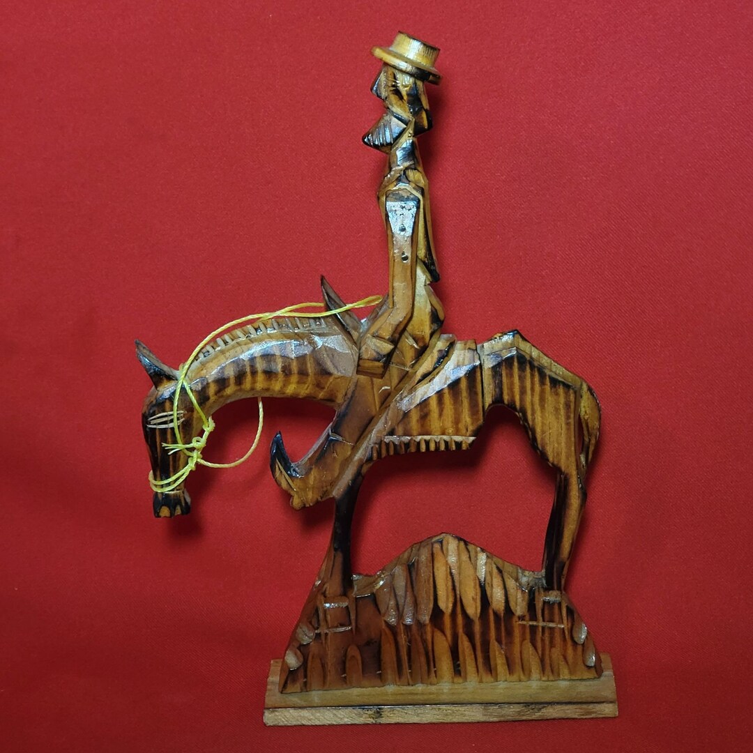 VTG Hand Carved Wooden Don Quixote on His Faithful Horse Rope Twine ...