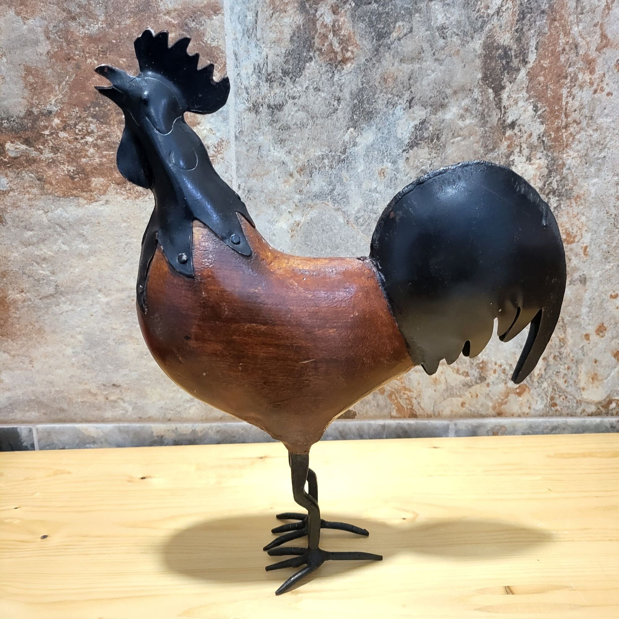 VTG Wood Cast Iron Rooster Farmhouse Figurine Garden Decor Statue - Etsy