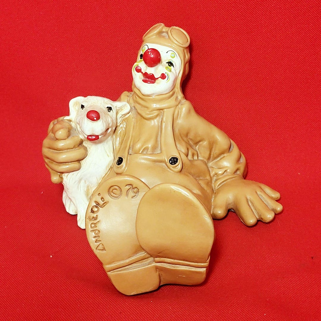 Vintage Andreoli Clown Sculpture 1979 Pilot With Dog Figurine - Etsy