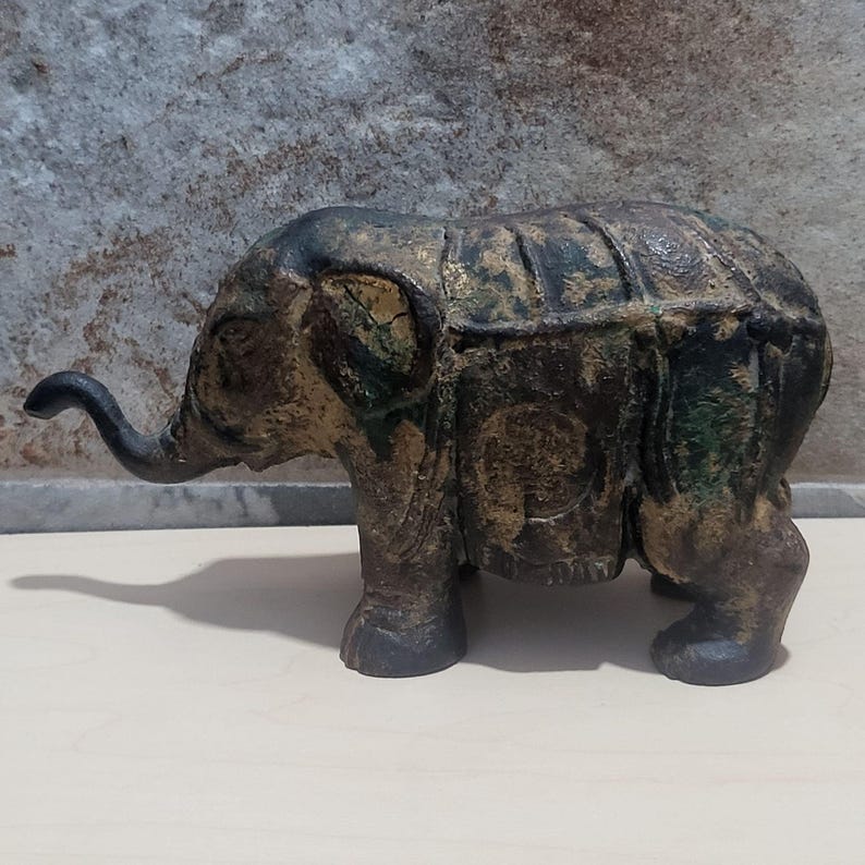 Antique Cast Iron Metal Elephant Figurine Statue Dark Patina - Etsy
