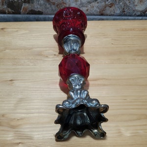 VTG Ruby Red Glass and Metal Candle Holder - Etsy