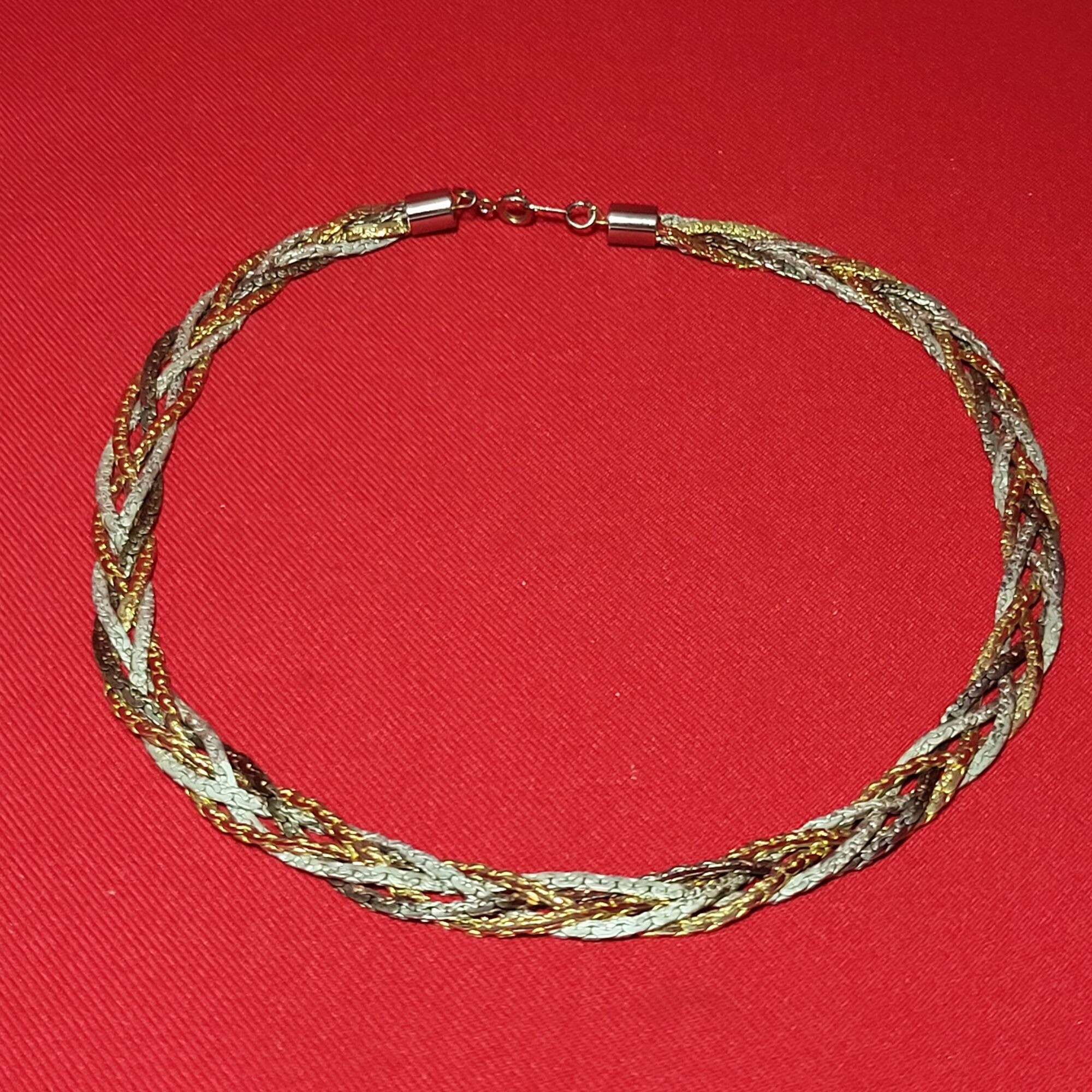 Vintage Five-strand Braided Herringbone Chain Necklace Silver & Gold ...