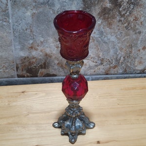 VTG Ruby Red Glass and Metal Candle Holder - Etsy