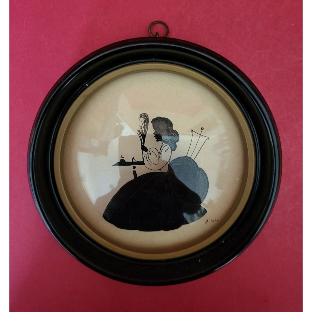 Vintage Reverse Silhouette on Glass Woman Round Peter Watson Studio ...