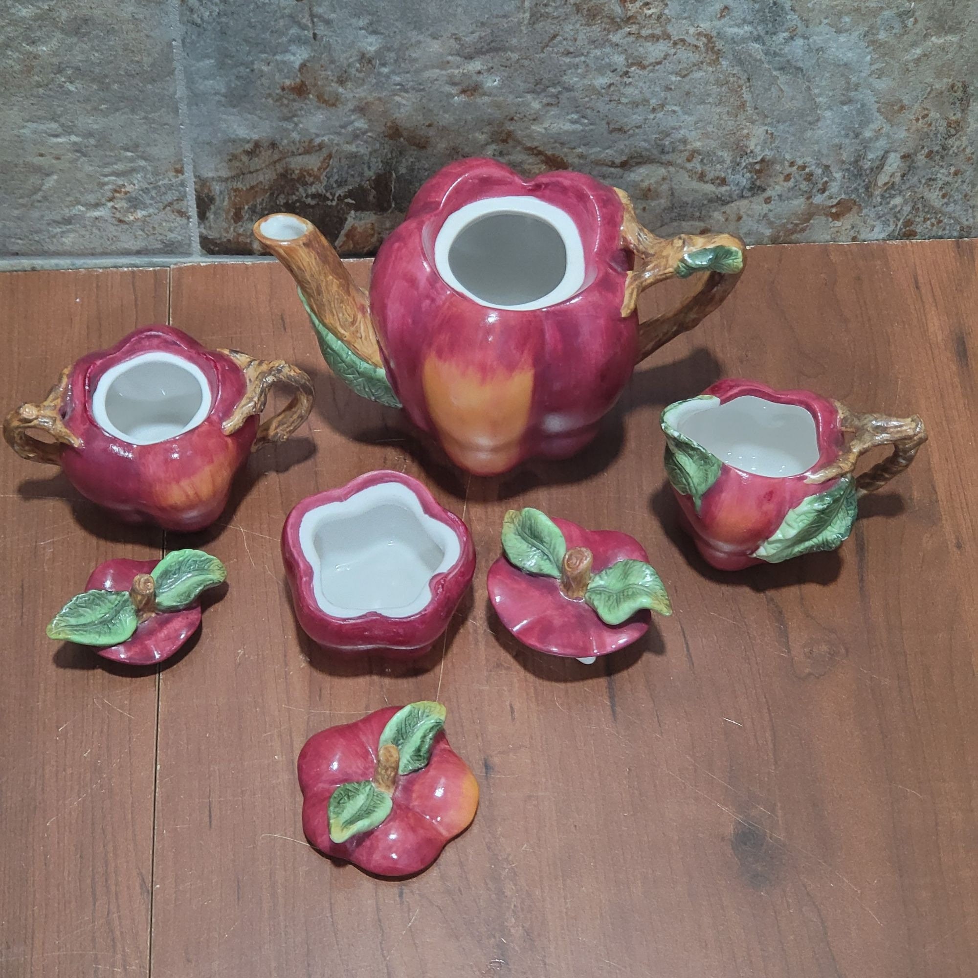 Vintage Apple Leaf Tea Set 8 Pcs - Etsy