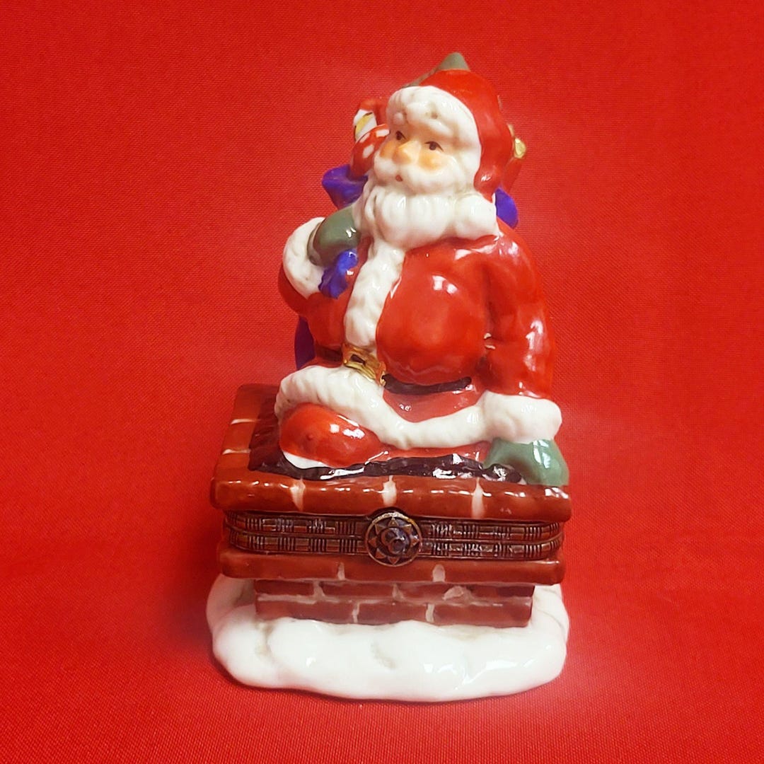Vintage Roof Top Santa Porcelain Hinged Santa Claus Trinket Musical Box ...