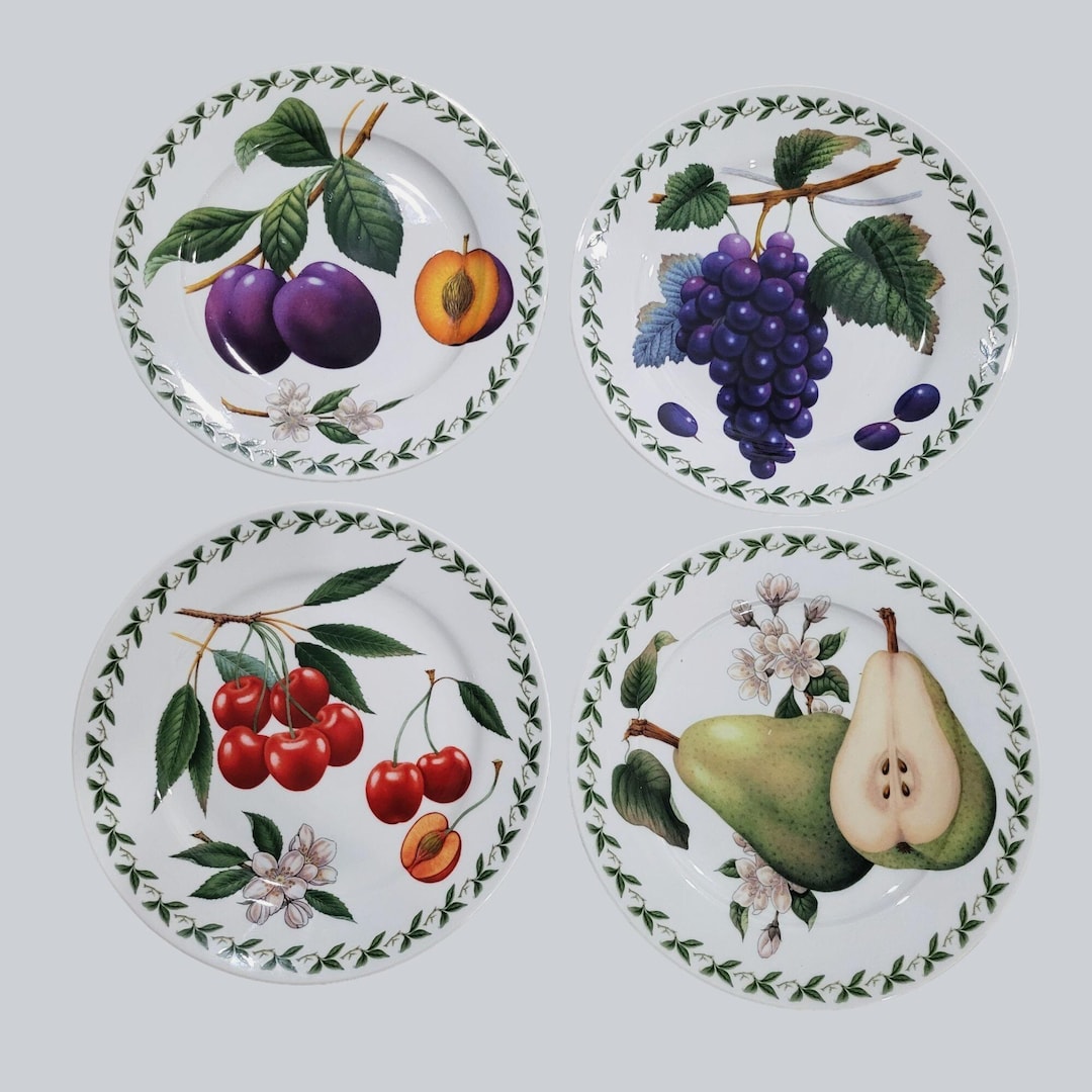 Maxwell Williams Orchard Fruits Plate Set of 4 Cherry Pear Grapes Plum ...