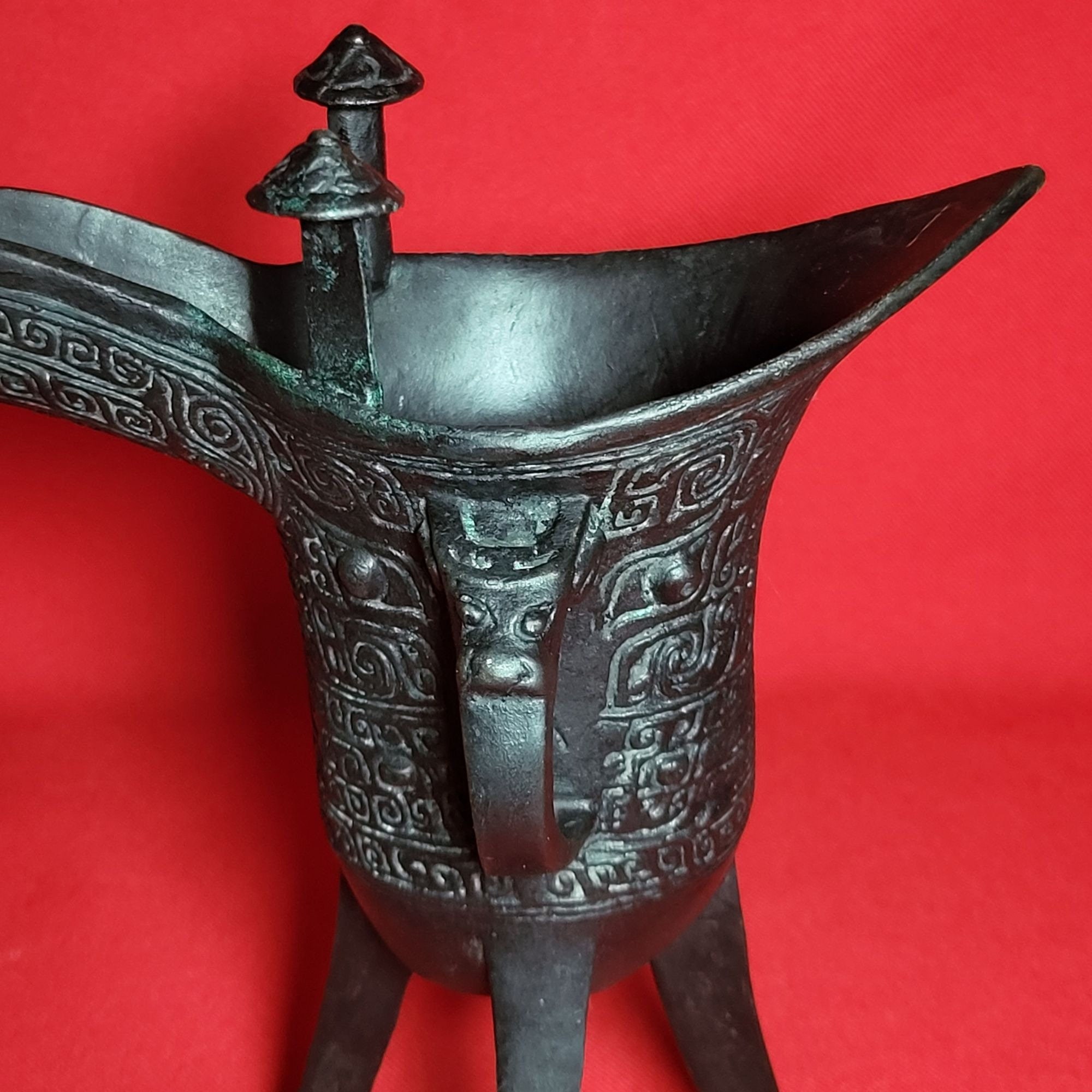 Vintage Antique Chinese Jue Ceremonial Ritual Bronze Wine Vessel Mug - Etsy