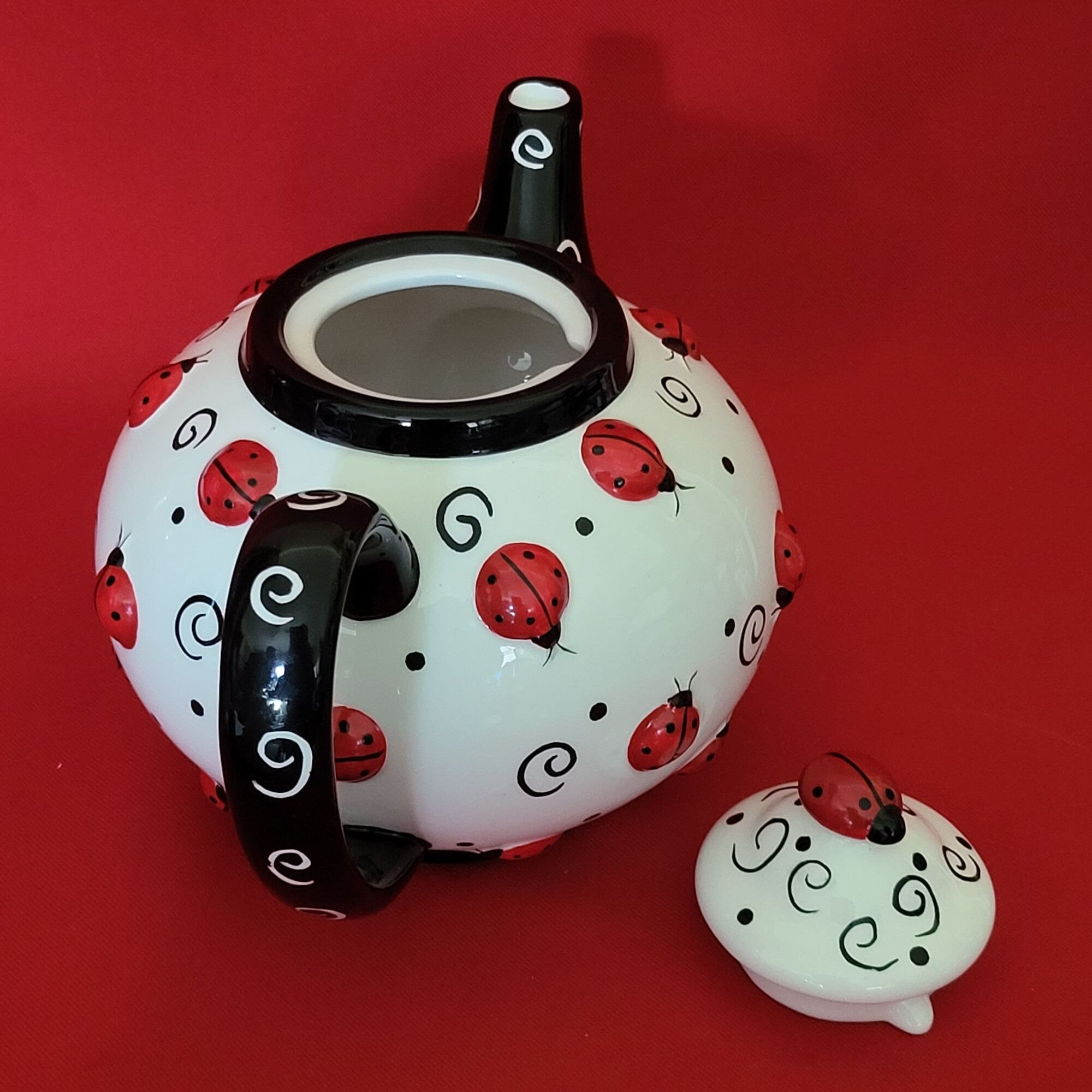 Ladybug Swirls Porcelain Decorative Teapot With Lid Hand Painted - Etsy