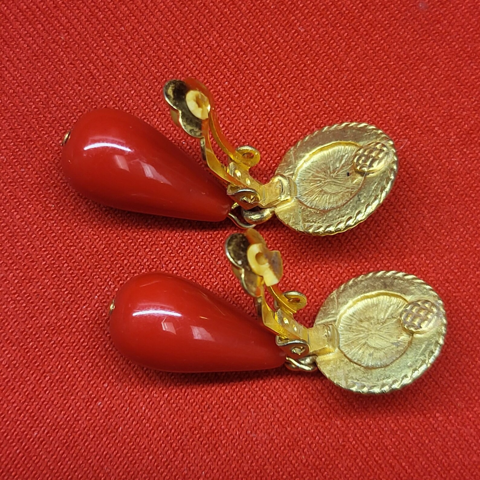 Vintage Red Tear Drop Clip Earrings Gold Tone - Etsy