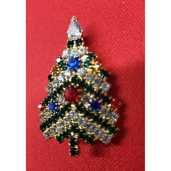Vintage Crystal Christmas Tree Pin - Gem