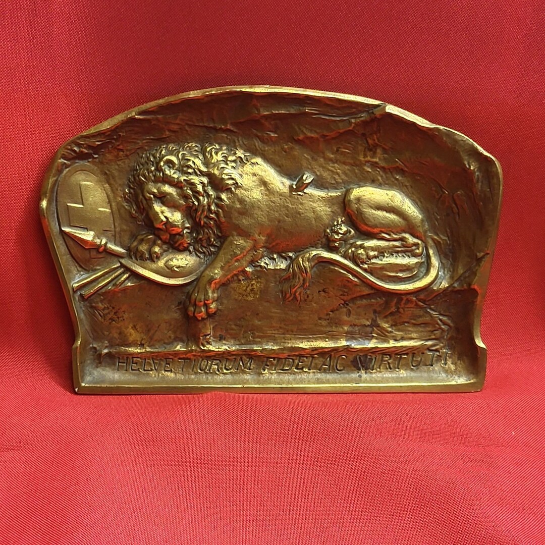 Berndorf Sleeping Lion of Lucerne Vintage Cast Metal Swiss Helvetiorum ...