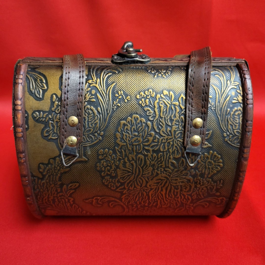 Vintage Hard Case Wood Purse Metal Hinge Closure Leather Handles ...
